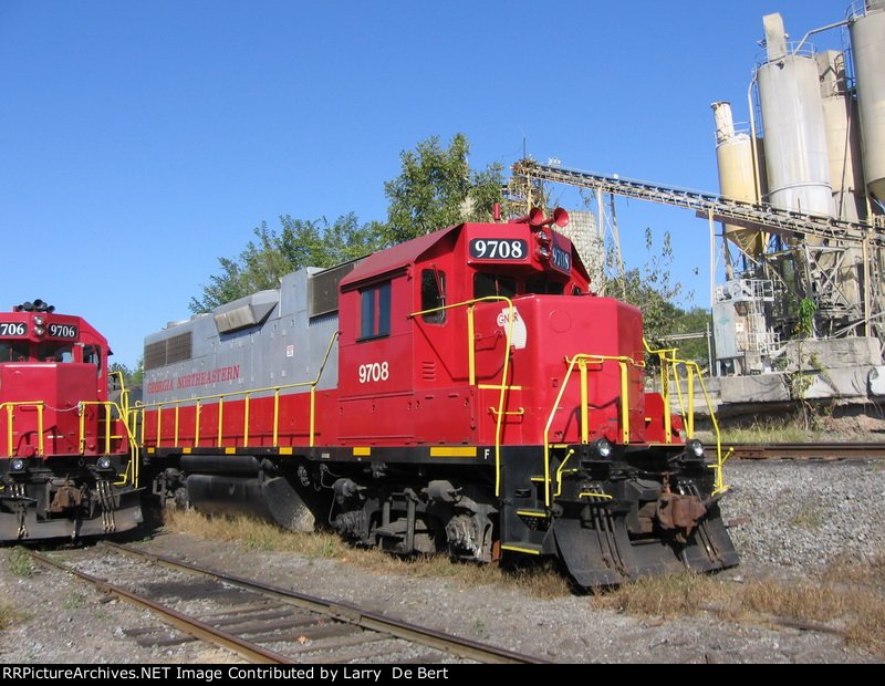 GNRR 9708 at rest. LaFarge cement plant in the background